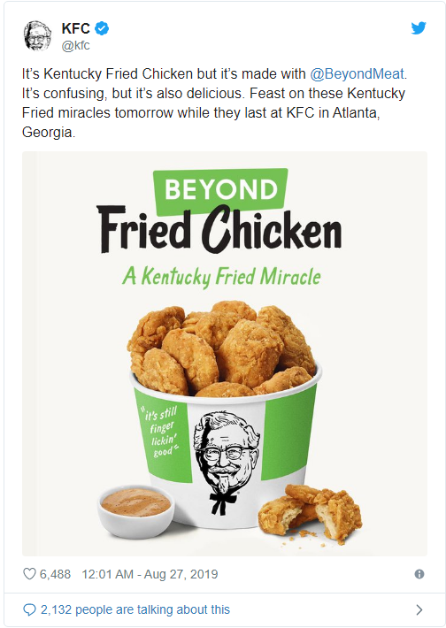 又有一家速食餐廳加入「無肉」戰局！肯德基今日起在美試賣「無肉炸雞」 | T客邦