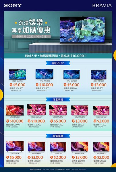 Sony 2022 BRAVIA人氣機種加碼優惠，搭配秋季活動雙重回饋 | T客邦